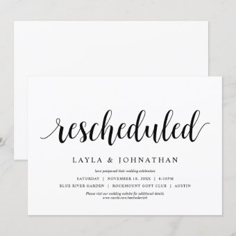 Rescheduled, Wedding Change the date Invitation | Zazzle