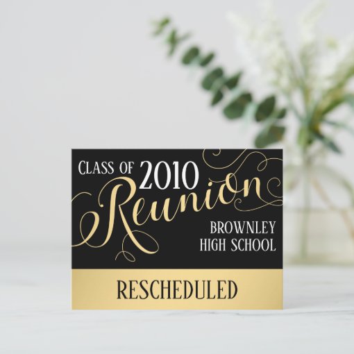 Rescheduling of class or school reunion postcard | Zazzle