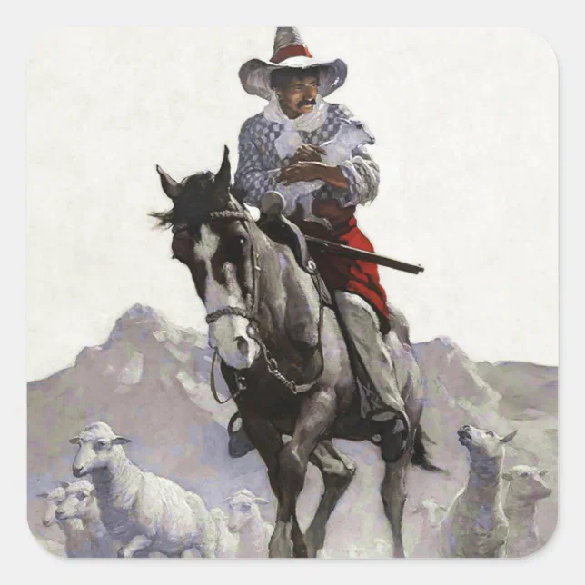 Rescued Western Art by NC Wyeth Square Sticker | Zazzle