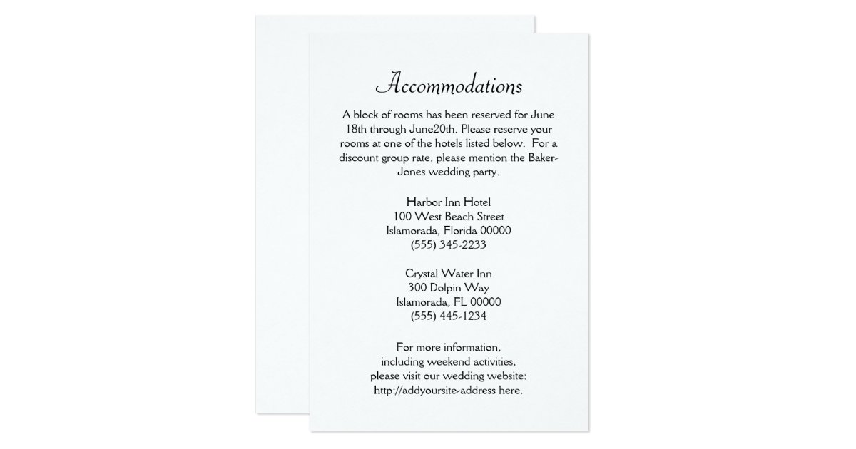 Reservations and Accommodations Wedding Cards | Zazzle.com