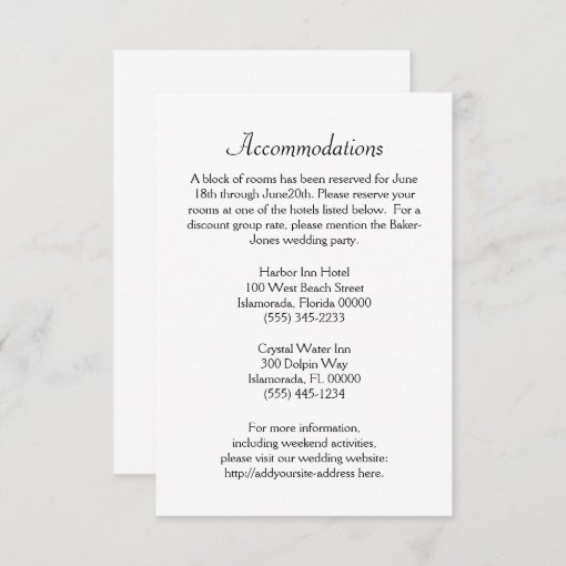 Reservations and Accommodations Wedding Cards | Zazzle