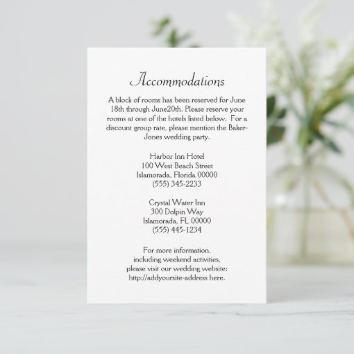 Reservations and Accommodations Wedding Cards | Zazzle