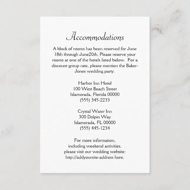 Reservations and Accommodations Wedding Cards | Zazzle