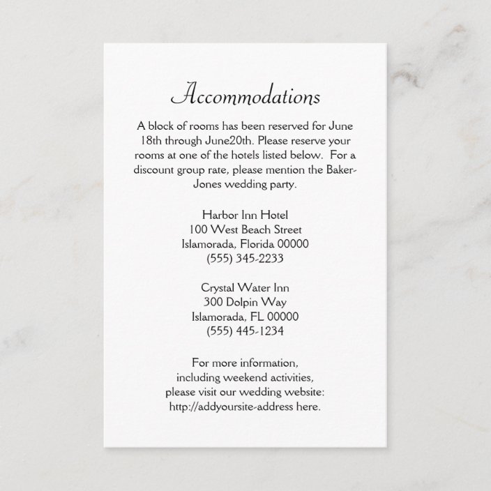 Reservations and Accommodations Wedding Cards | Zazzle.com