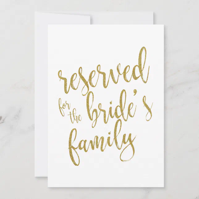 Reserved for Bride's Family Affordable Sign | Zazzle
