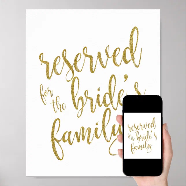 Reserved for Bride's Family Glitter 8x10 Sign | Zazzle