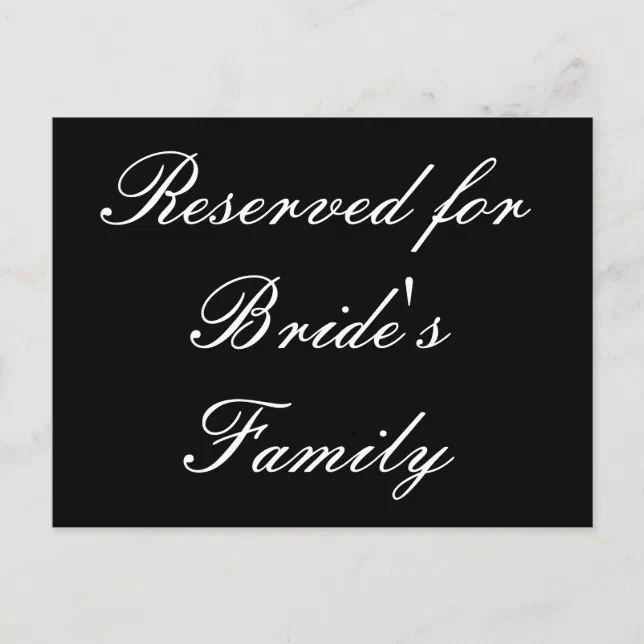 Reserved for Bride's Family Postcard | Zazzle