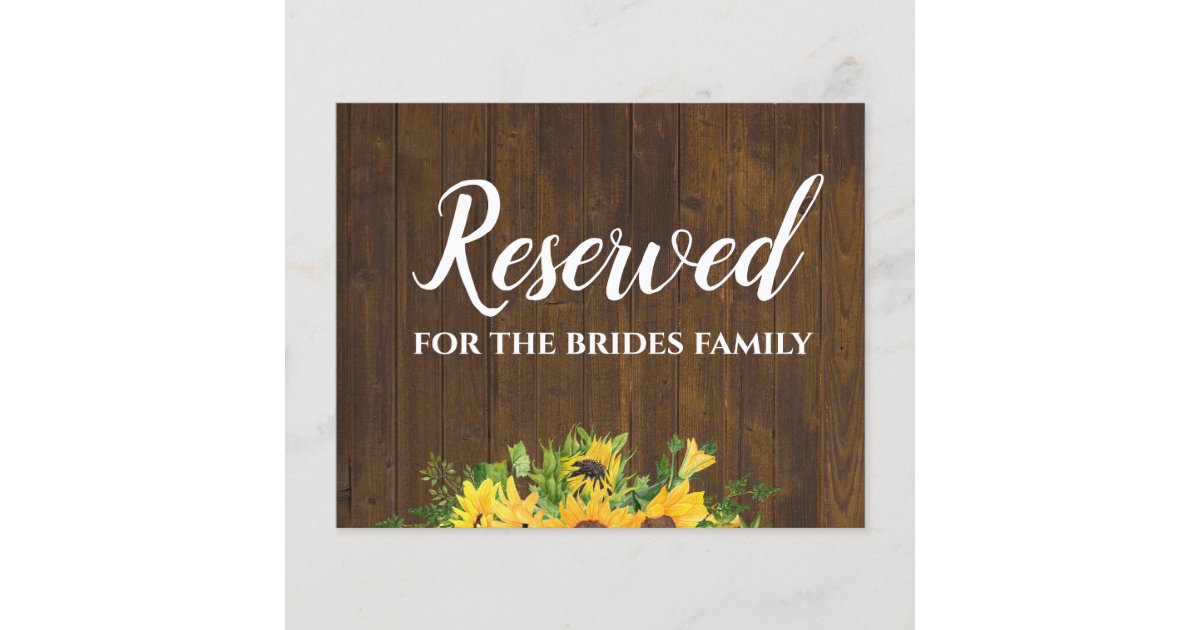 Reserved for Brides Family Rustic Wedding Sign | Zazzle