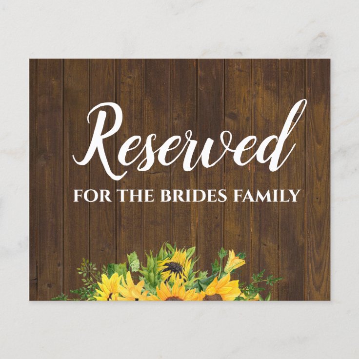 Reserved for Brides Family Rustic Wedding Sign | Zazzle
