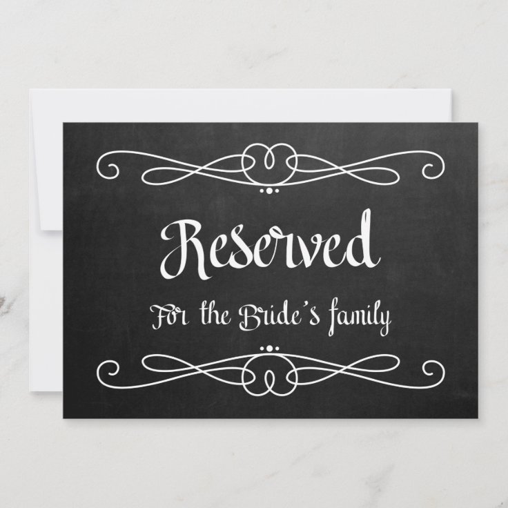 "Reserved for Bride's Family" Wedding Sign Invitation | Zazzle
