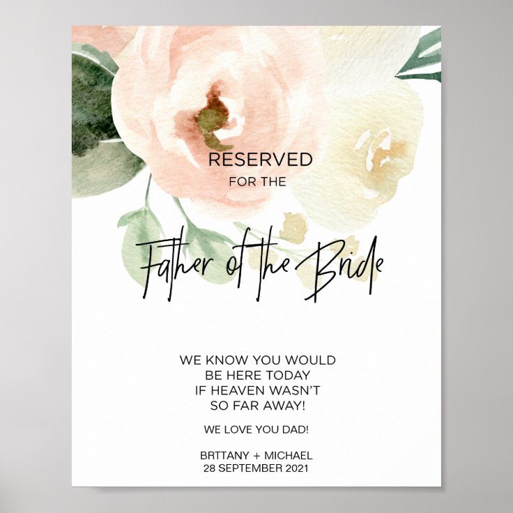 Reserved for the Father of the Bride Memorial Sign | Zazzle