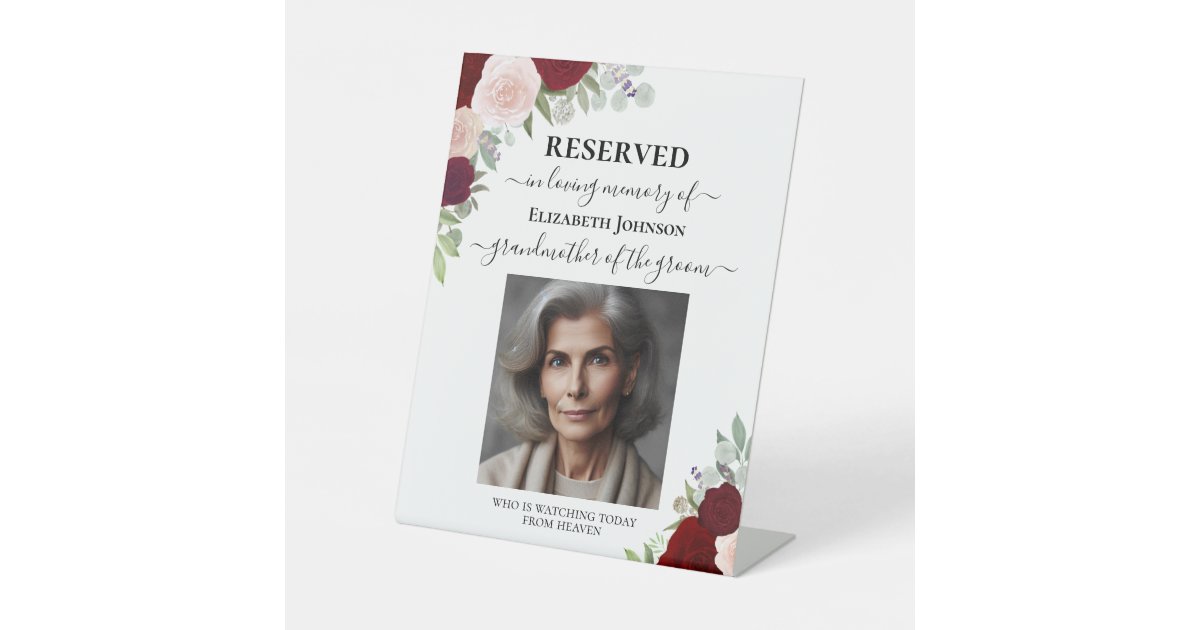 Reserved in Loving Memory Red Boho Wedding Pedestal Sign | Zazzle