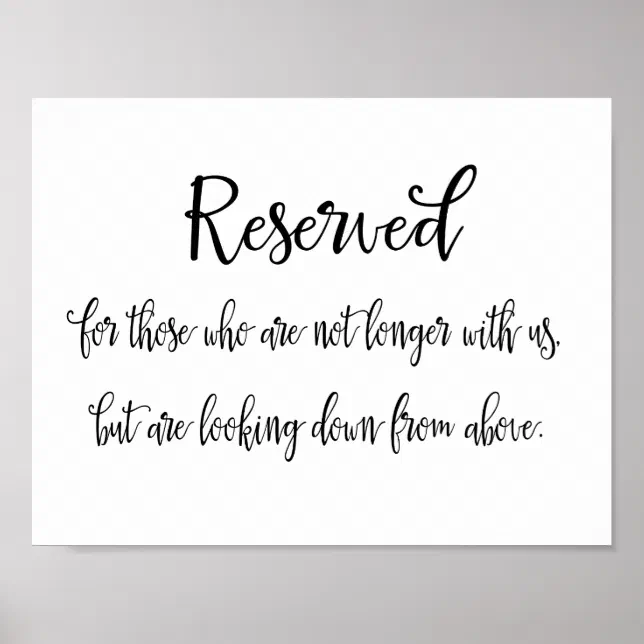 Reserved Memorial Sign for Wedding | Zazzle