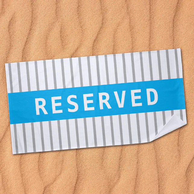 RESERVED or Name, Sky Blue & Grey Stripes Beach Towel | Zazzle