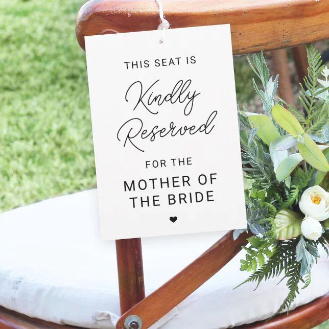 Reserved Seat Wedding Ceremony Chair Sign Invitation | Zazzle