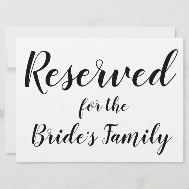 Reserved Sign - Bride's Family | Zazzle