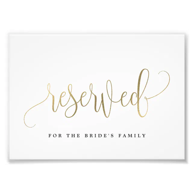 Reserved Sign Choose Your Size Faux Gold | Zazzle