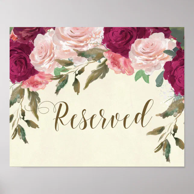 reserved sign wedding floral pink burgundy | Zazzle