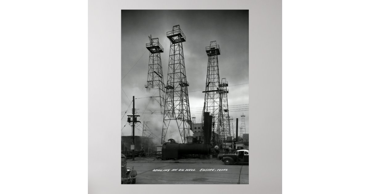 RESIDENTIAL OIL DRILLING in KILGORE TEXAS c. 1935 Poster | Zazzle
