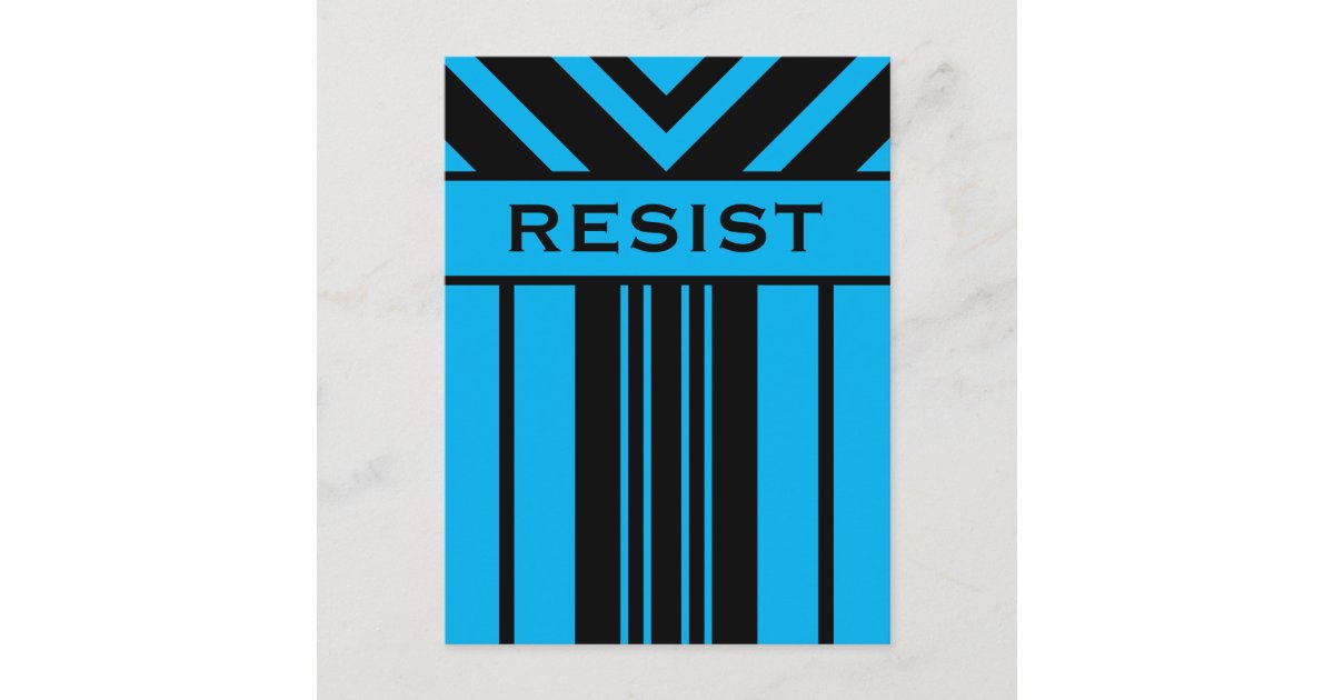Resist Vibrant Blue and Black Stripes & Chevrons Postcard | Zazzle