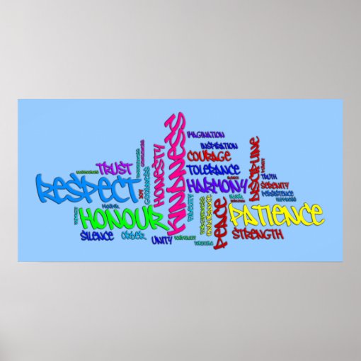 Respect, Kindness, Trust, Virtues word art poster | Zazzle