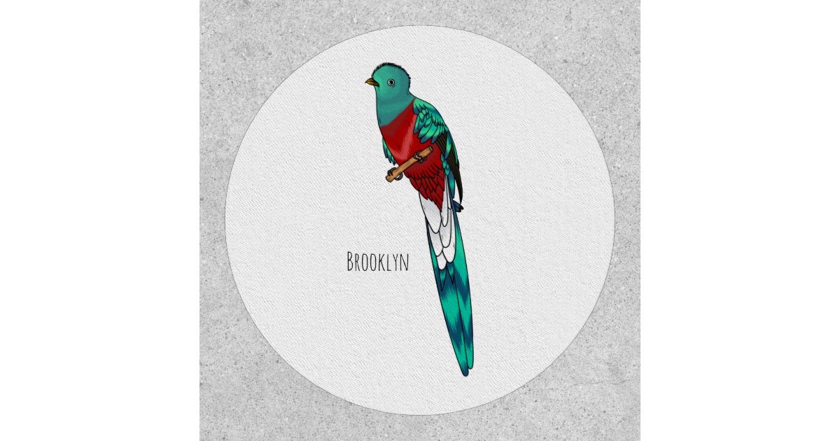Resplendent quetzal bird cartoon illustration patch | Zazzle