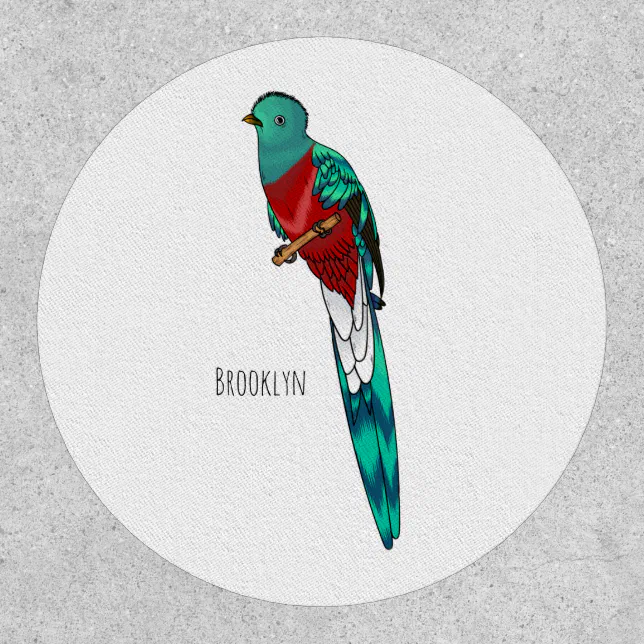 Resplendent quetzal bird cartoon illustration patch | Zazzle
