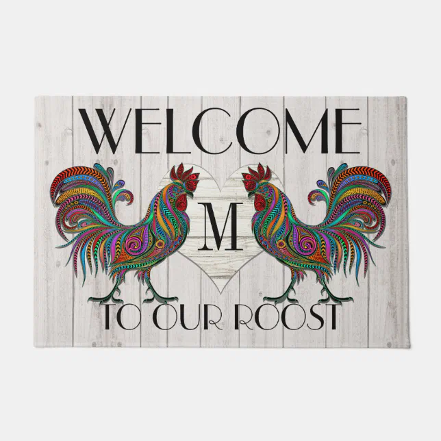 Resplendent Rooster Roost Welcome Door Mat | Zazzle