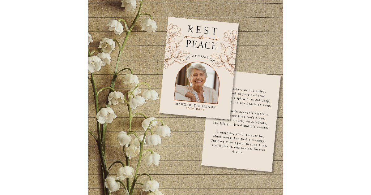 Rest in Peace Memory Floral Photo Funeral Prayer Enclosure Card | Zazzle