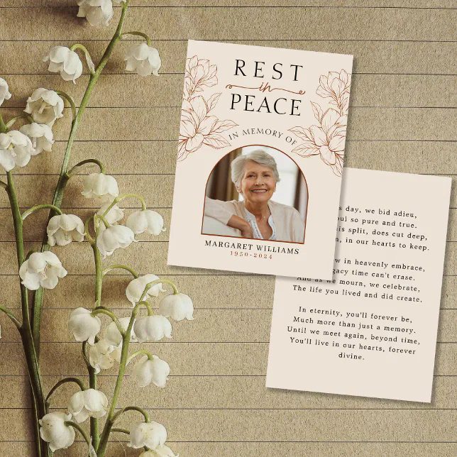 Rest in Peace Memory Floral Photo Funeral Prayer Enclosure Card | Zazzle