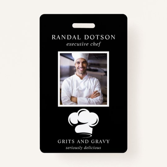 Restaurant Black White Chef Hat Photo ID Badge | Zazzle.com