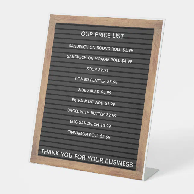 Restaurant Cafe Coffee Shop Store Price List Pedestal Sign | Zazzle