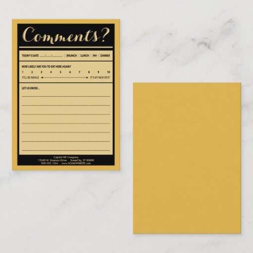 restaurant comment card | Zazzle