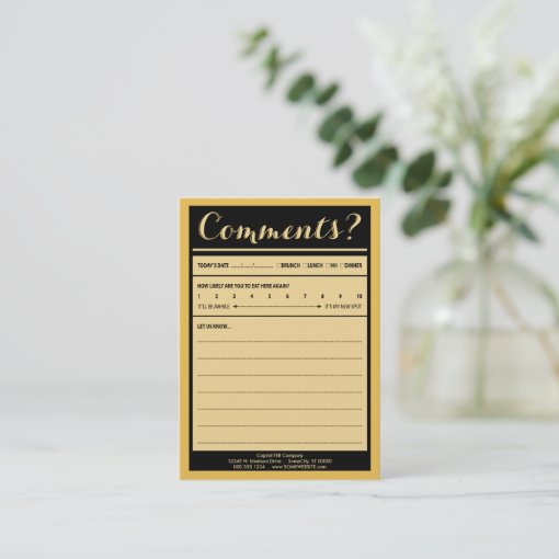 restaurant comment card | Zazzle