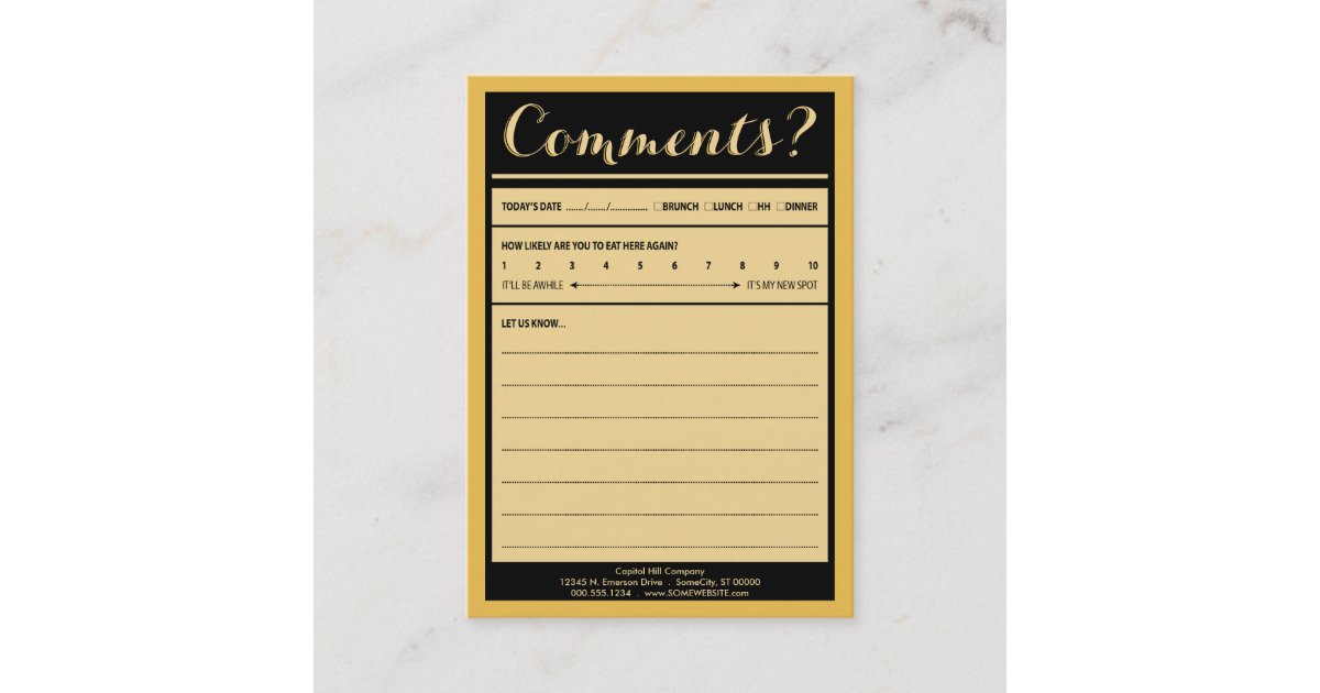 restaurant comment card | Zazzle