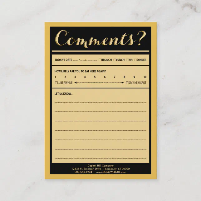 restaurant comment card | Zazzle