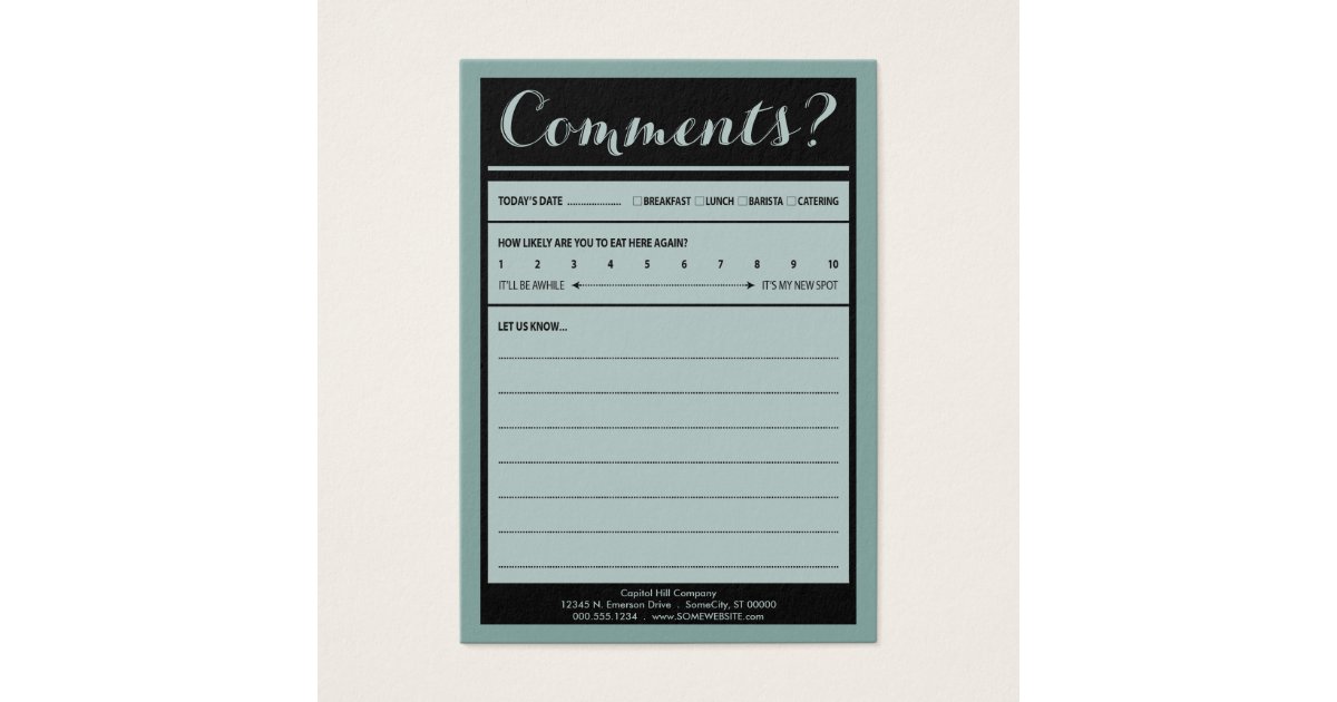 restaurant comment card | Zazzle