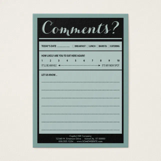 restaurant comment card | Zazzle