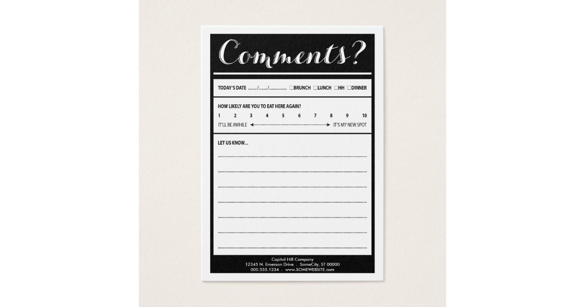 restaurant comment card with logo | Zazzle