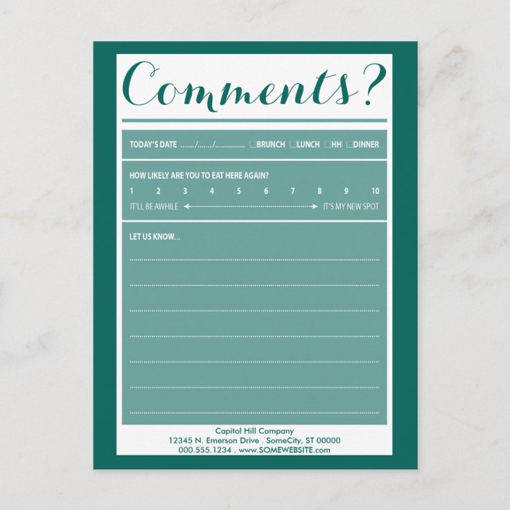 restaurant comment card with logo | Zazzle