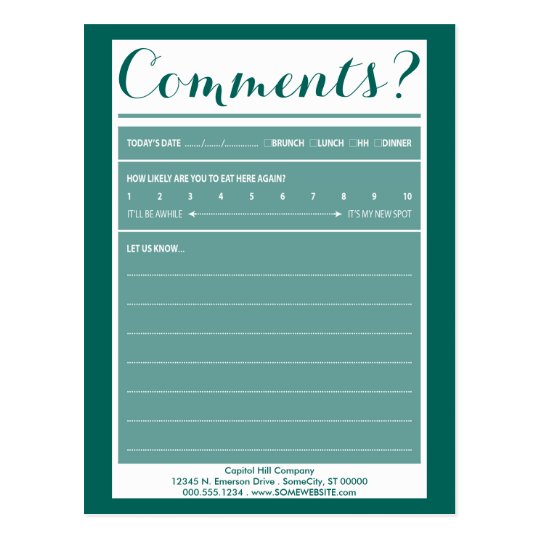 restaurant comment card with logo | Zazzle.com