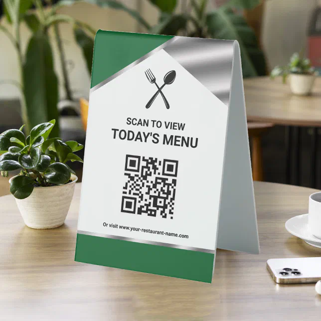 Restaurant Contactless QR Code Green Menu Table Tent | Zazzle