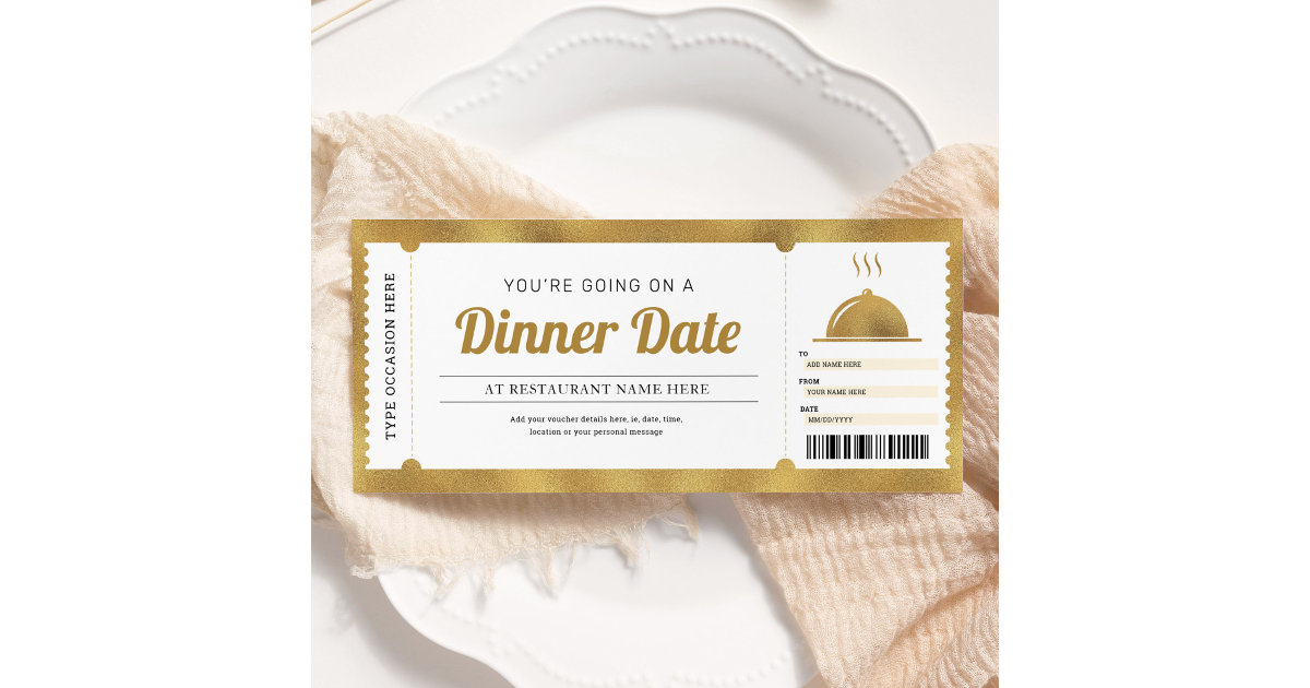 Restaurant Dinner Date Reservation Gold Voucher Invitation | Zazzle
