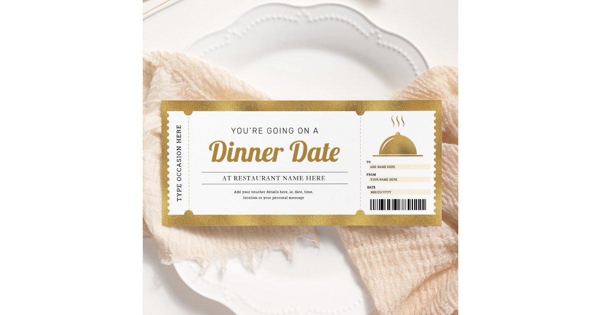Restaurant Dinner Date Reservation Gold Voucher Invitation | Zazzle
