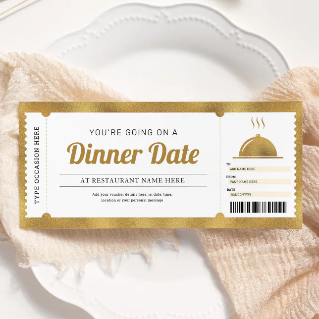 Restaurant Dinner Date Reservation Gold Voucher Invitation | Zazzle