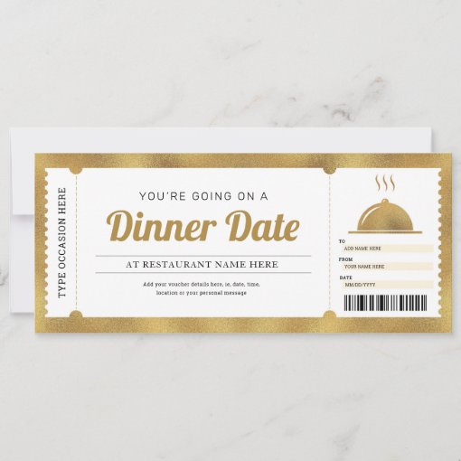 Restaurant Dinner Date Reservation Gold Voucher Invitation | Zazzle