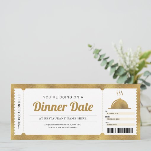 Restaurant Dinner Date Reservation Gold Voucher Invitation | Zazzle