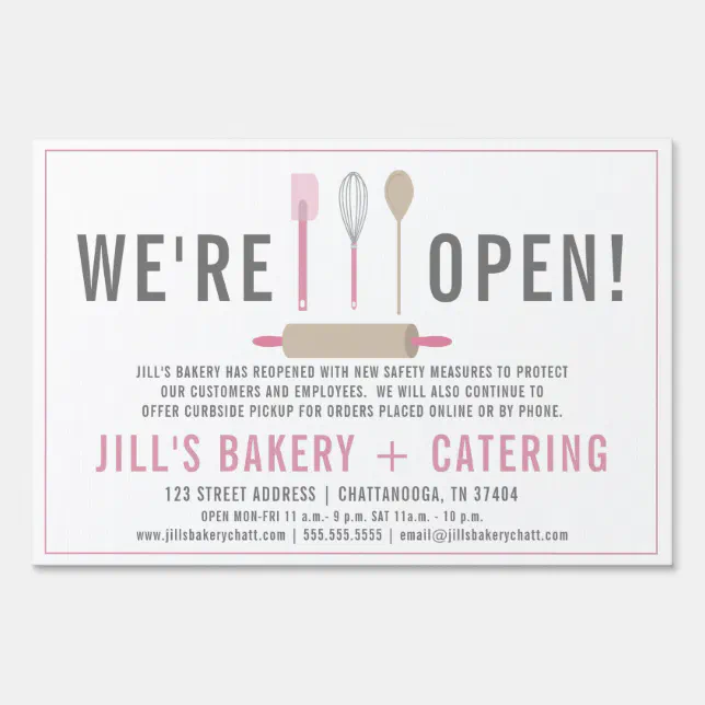 Restaurant Food Business Pink Kitchen Bakery Open Sign | Zazzle