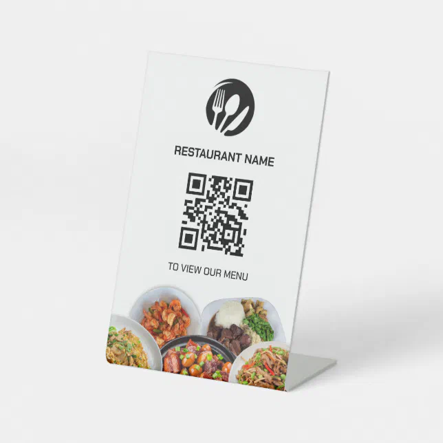 Restaurant Logo Digital Menu QR Code Pedestal Sign | Zazzle
