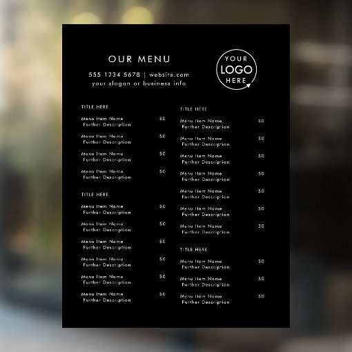 Restaurant Menu | Black Logo Cafe Menu Window Cling | Zazzle